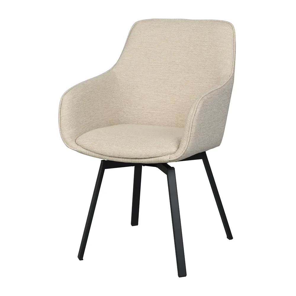 Rowico Home Alison stol med armlæn lysebeige stof/ben i sort metal ...